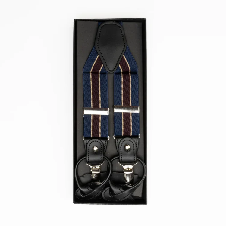 Navy & Burgundy Convertible Suspenders - Hariom's Tailor Jakarta